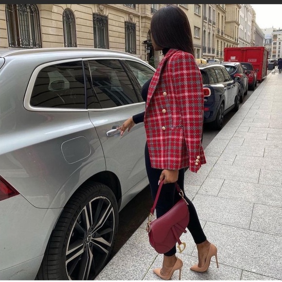 Zara | Jackets & Coats | Zara Double Breasted Red Plaid Blazer | Poshmark